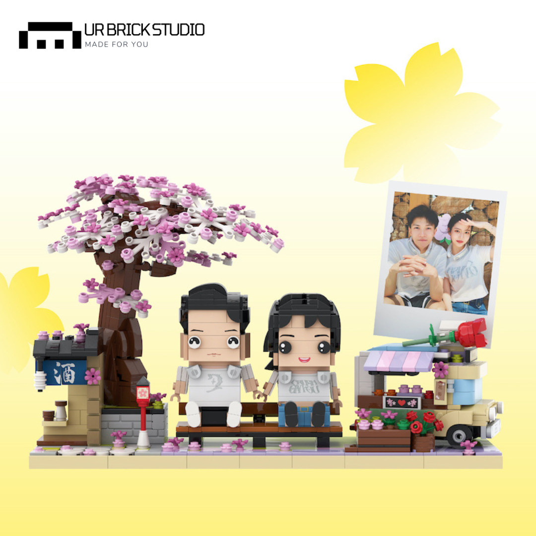 Romantic Couple Brick Figures Gift | Cherry Blossom Edition